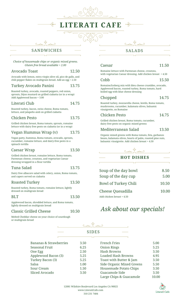 LiteratiCafe | A counter service cafe offering organic coffee and tea ...